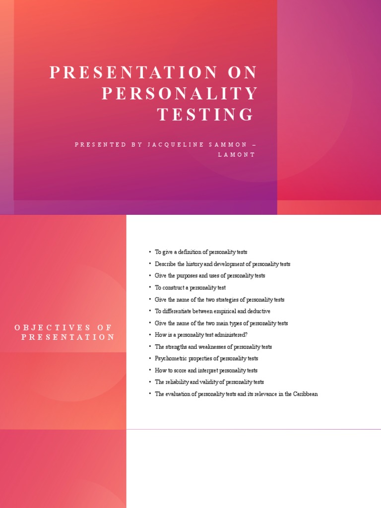 Presentation On Personality Tests | PDF | Psychometrics | Tests