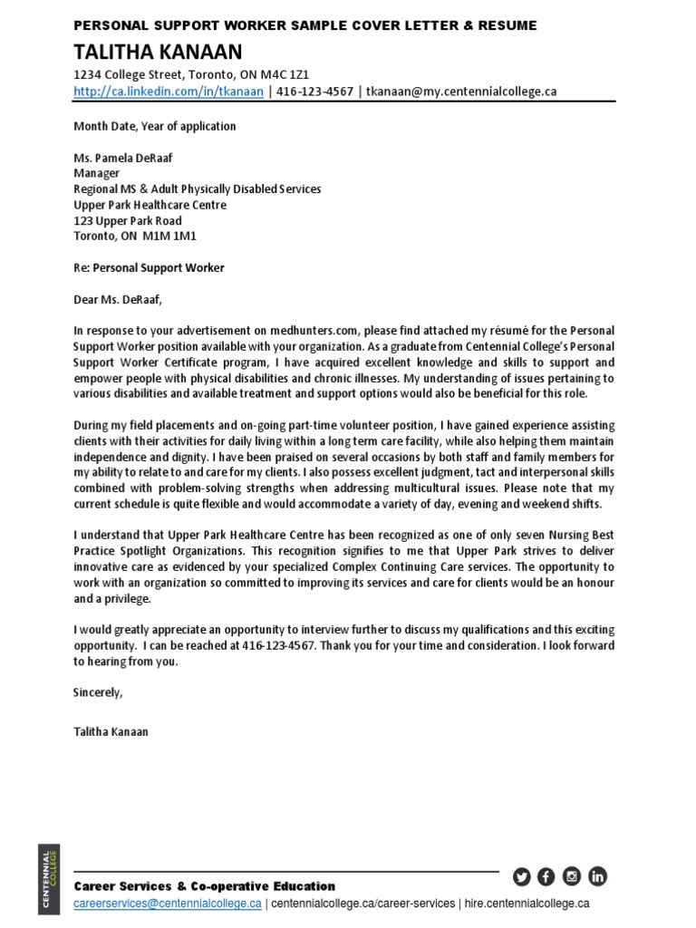Personal Support Worker Resume + Cover Letter | PDF | Patient | Health Care