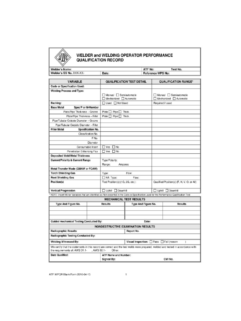 WPQR Sample Form | PDF