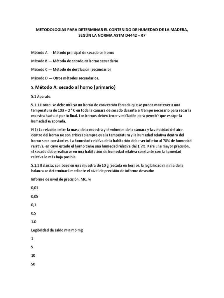 Metodologias de La Norma ASTM D4442-07 | PDF | Balanza | Humedad relativa