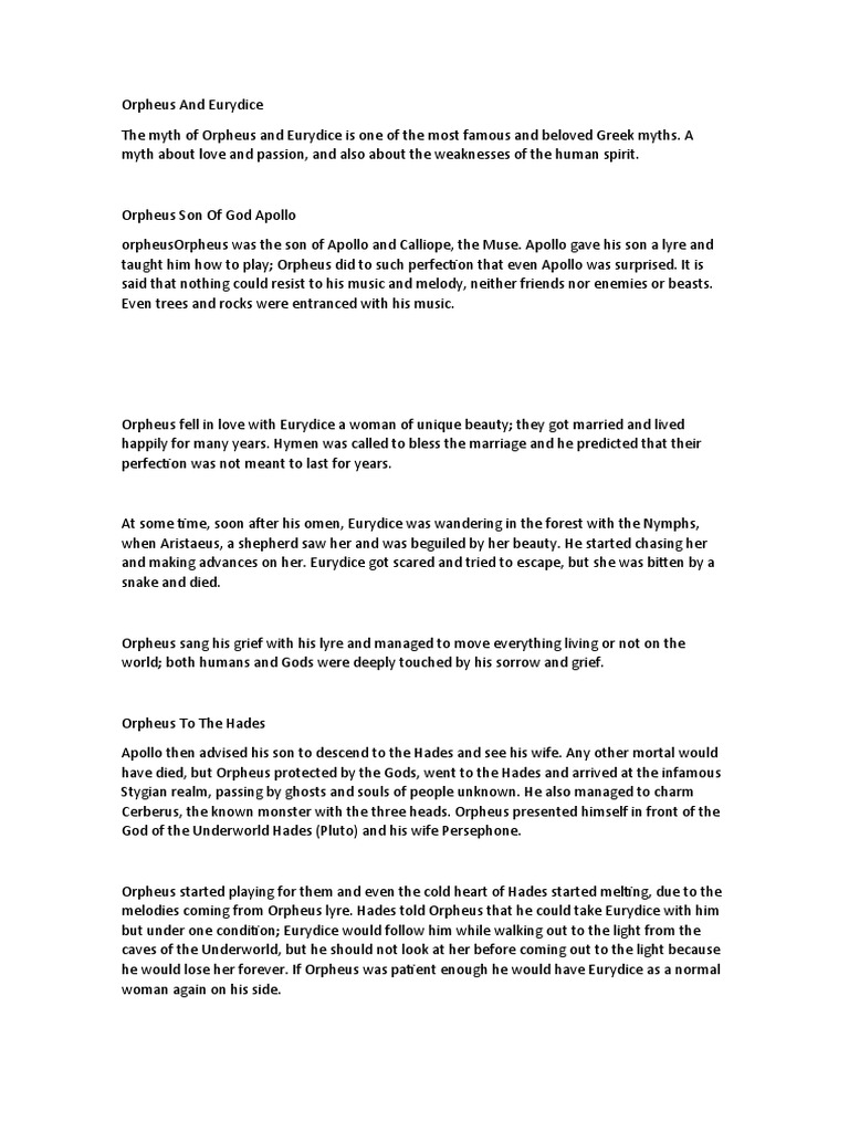 Orpheus and Eurydice | PDF | Mythology | Ancient Greek Religion