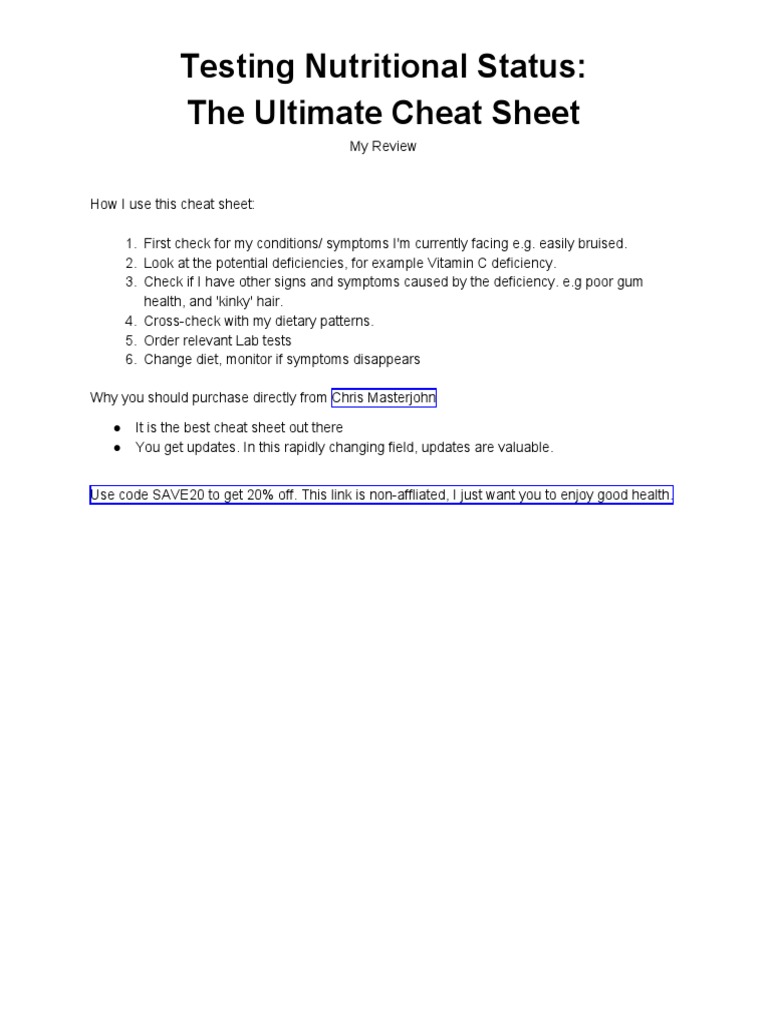 Testing Nutritional Status: The Ultimate Cheat Sheet | PDF | Self ...
