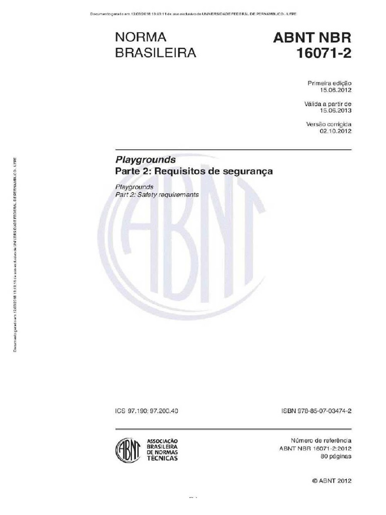 Qdoc - Tips NBR 16071 2 Playgrounds Parte 2 Requisitos de Segu | PDF