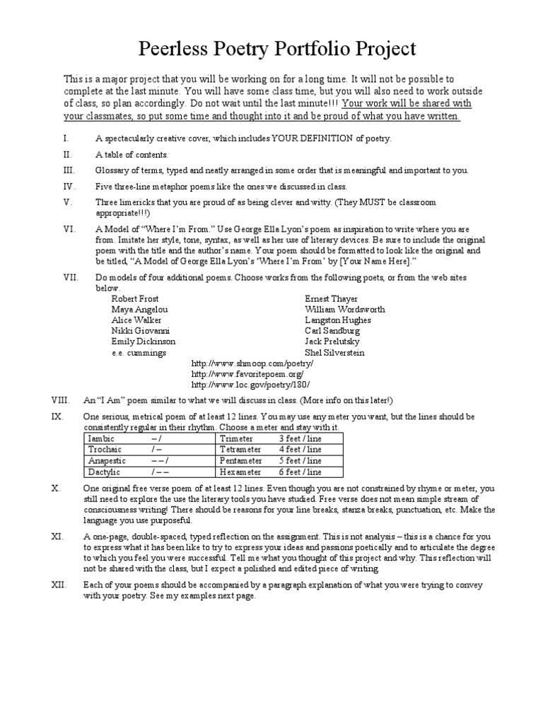 Poetry Portfolio Project Guide | PDF | Metre (Poetry) | Poetry