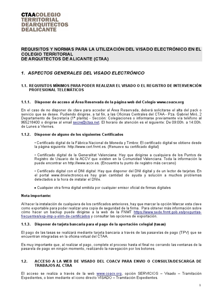 Requisitos Visado Electrónico CTAA | PDF | Arquitecto | Archivo de ...