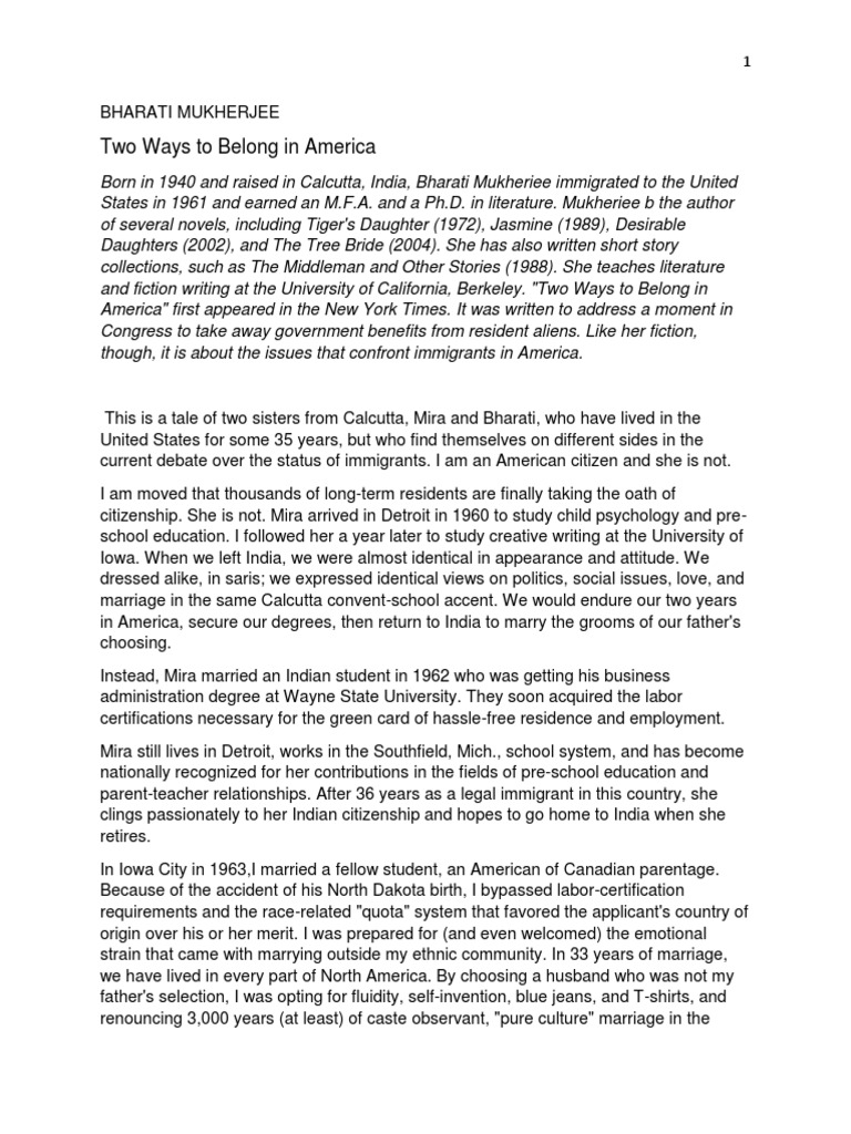 Two Ways To Belong in America | PDF | Immigration