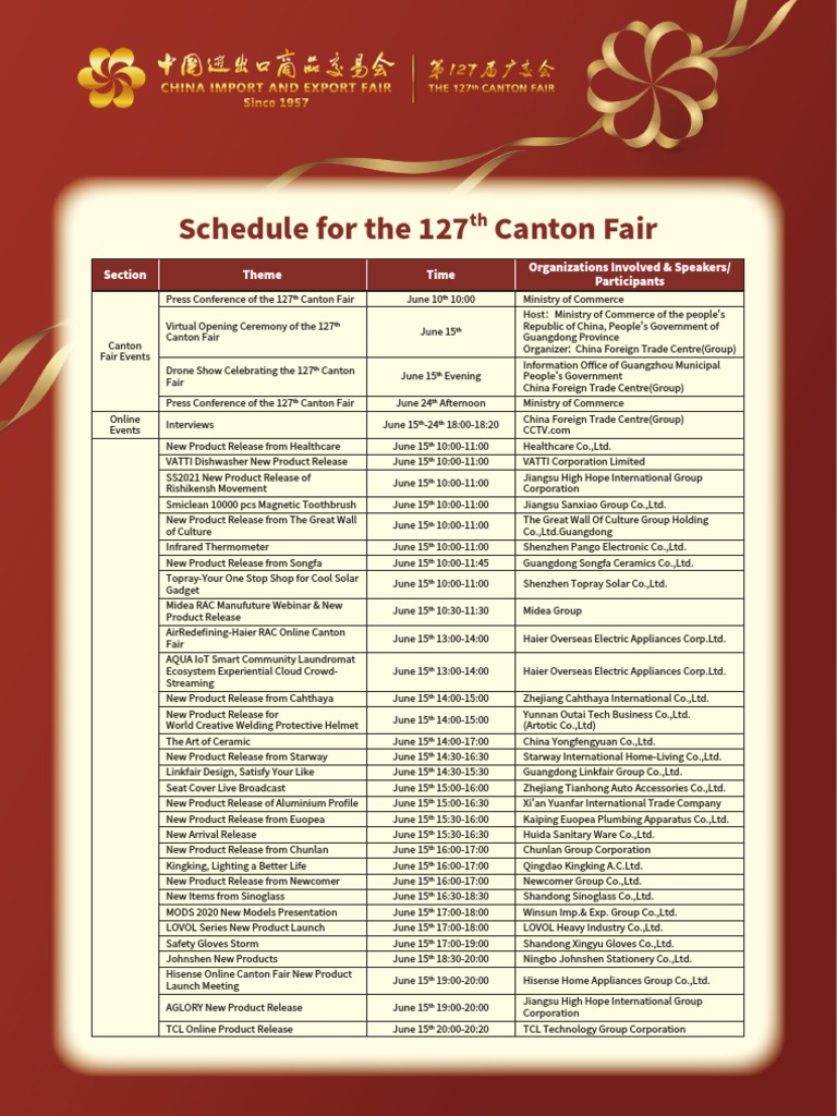 127th Canton Fair Schedule Overview | PDF | Textiles | Clothing