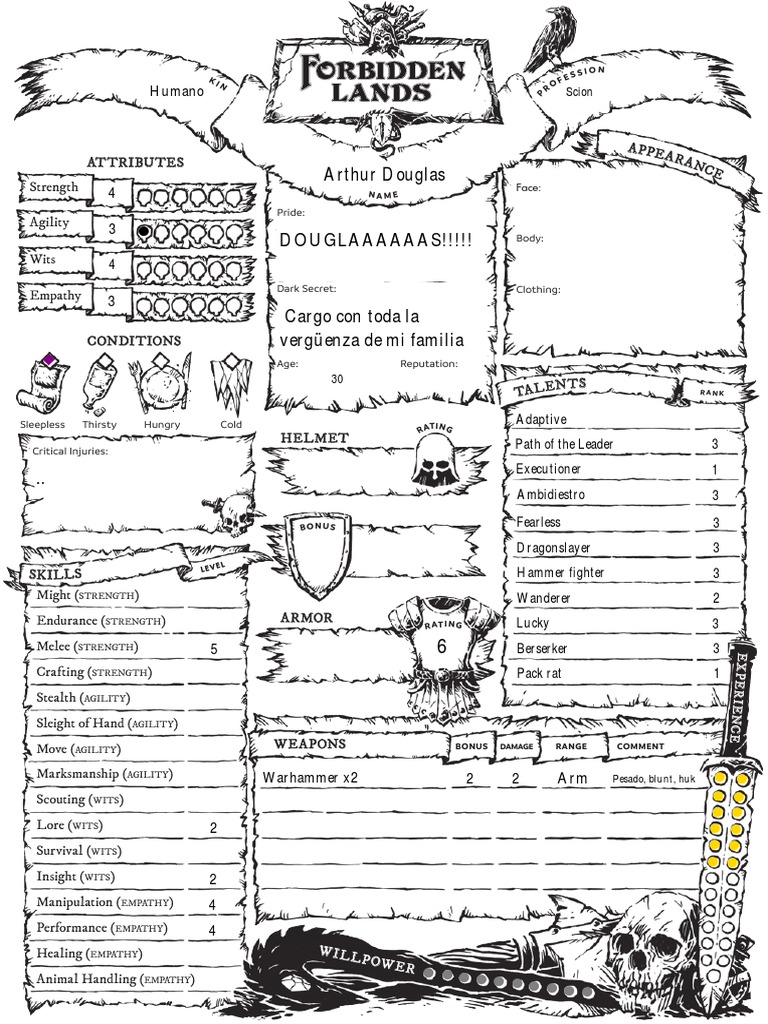 Forbidden Lands RPG Character Sheet | PDF | Nature