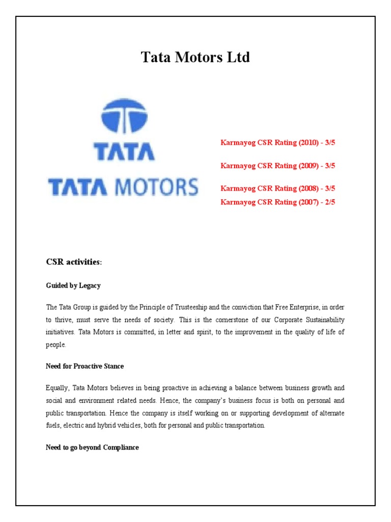 Tata Motors CSR Initiatives Overview | PDF | Corporate Social ...