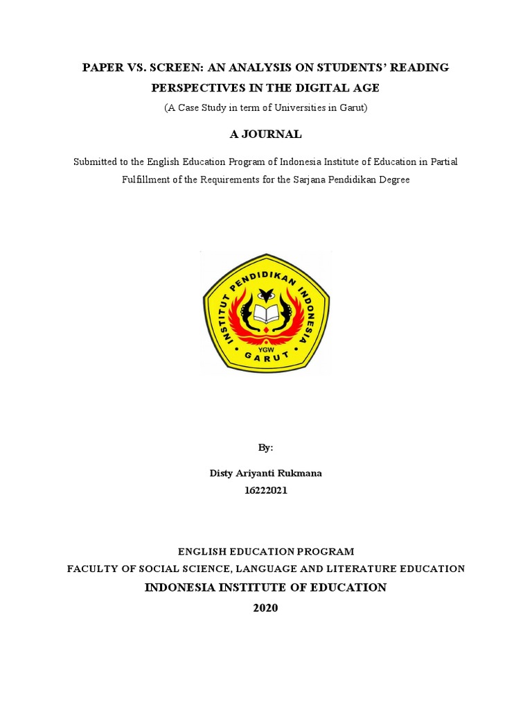 A Journal Paper Vs Screen: An Analysis On Student's Reafing ...