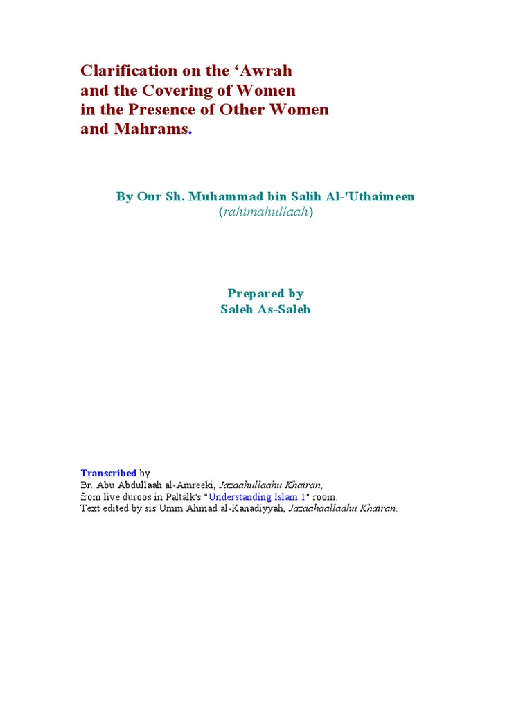 The Awrahof Womeninthe Presenceof Other Womenand Mahrams | PDF ...
