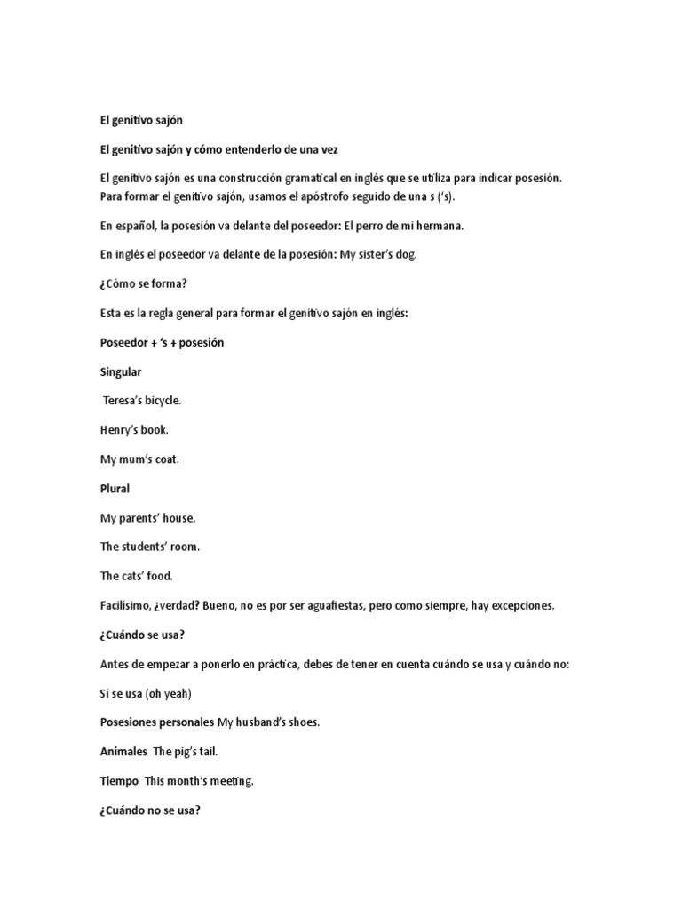 Entendiendo el genitivo sajón en inglés | PDF | Artes del Lenguaje y ...