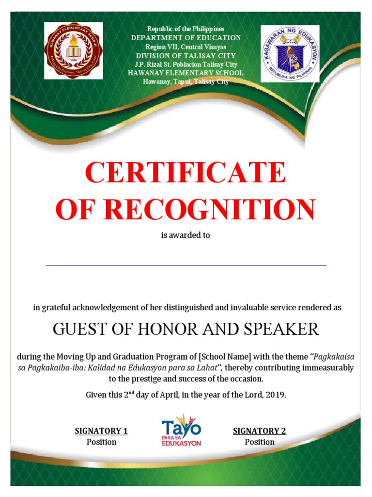 Guest of Honor Recognition Certificate | PDF