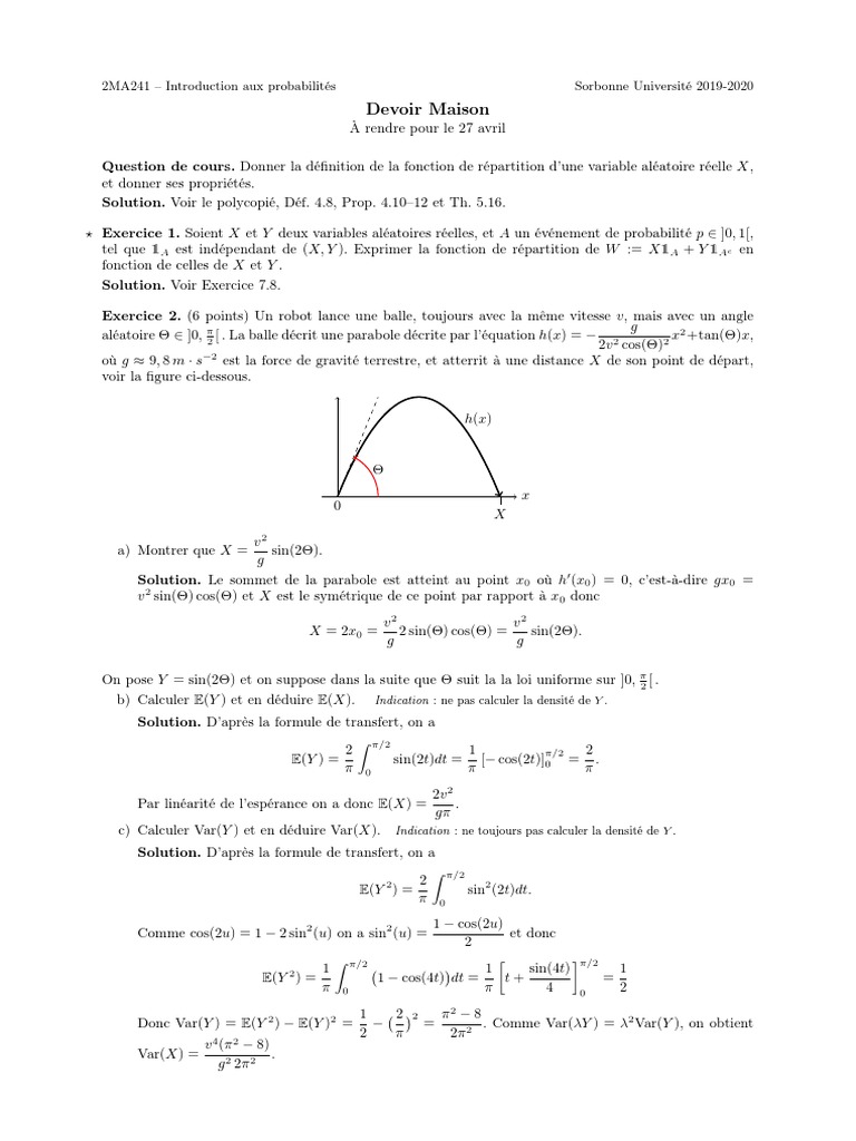 Probabilités et Variables Aléatoires | PDF | Variable aléatoire à densité | Limite (mathématiques)