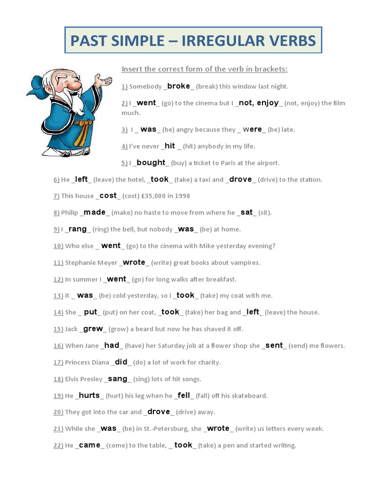 Past Simple - Irregular Verbs: Insert The Correct Form of The Verb in ...
