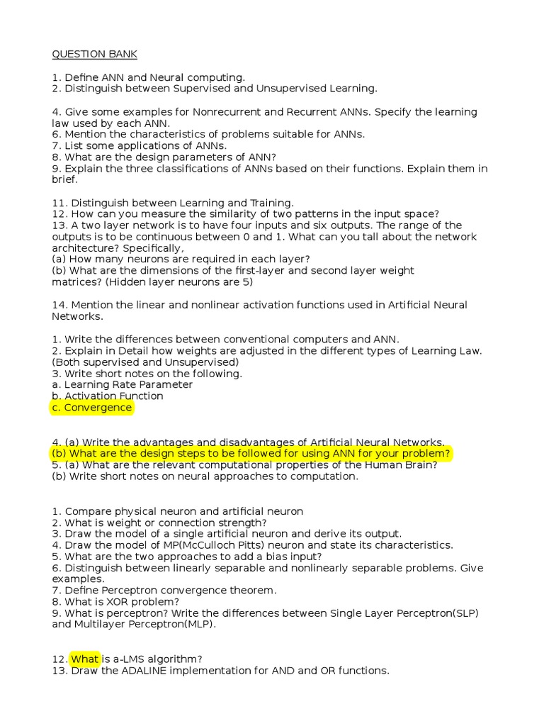 Question Bank Ann | PDF | Artificial Neural Network | Systems Science