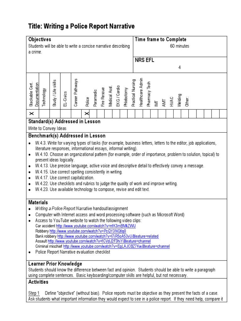 Police Report Narrative Writing Guide | PDF | Witness | Police