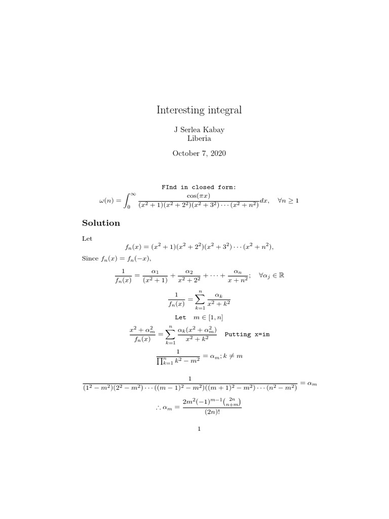 Interesting Integral: Solution | PDF | Teaching Mathematics