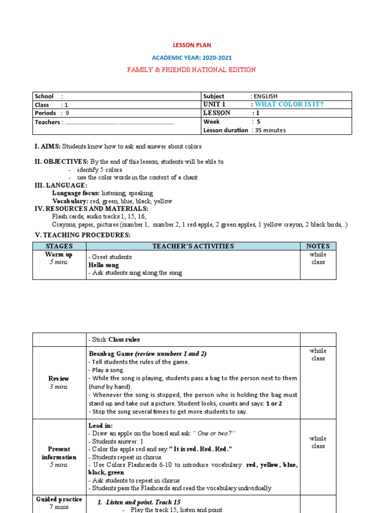 LESSON PLAN Grade 1 Unit 1 | PDF | Phonics | Letter Case