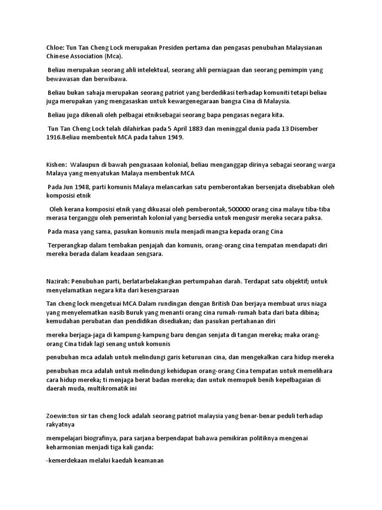 Tun Tan Cheng Lock | PDF