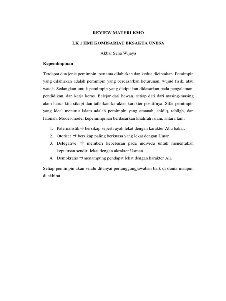 Akbar Sena Wijaya - Review Materi Kmo | PDF | Karier & Perkembangan | Pengembangan Diri