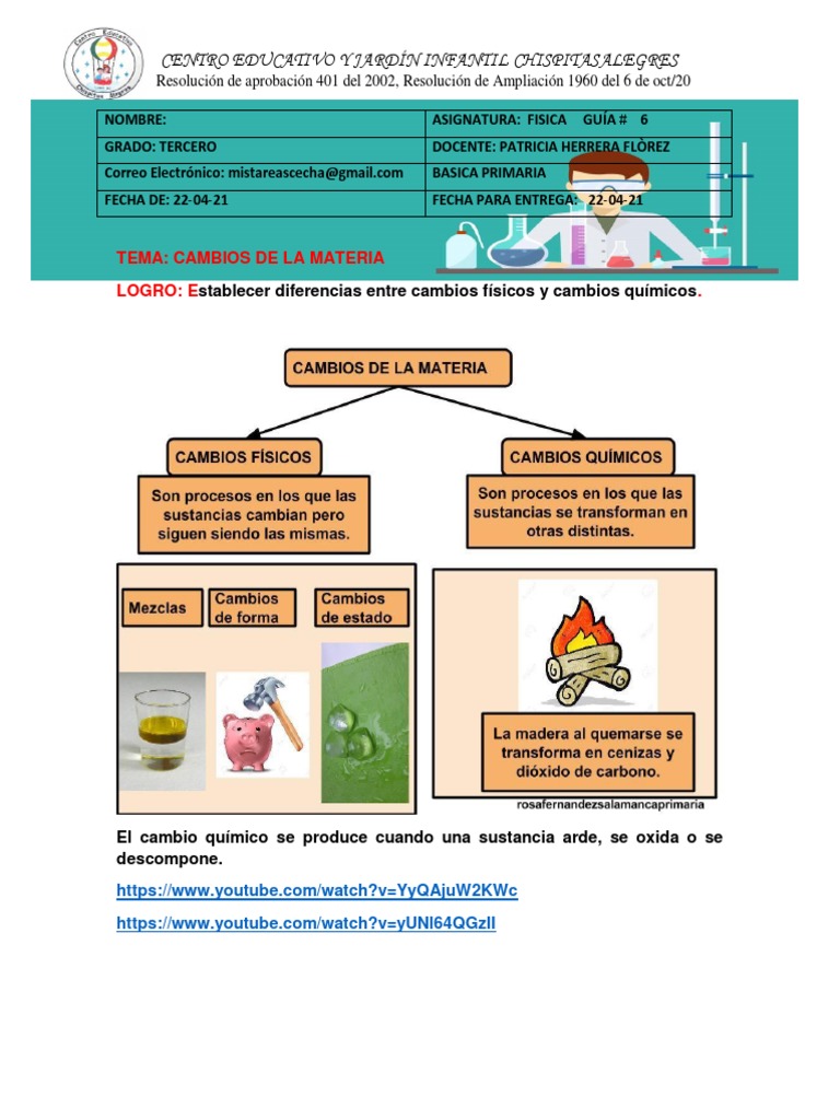 Cambios Quimicos Y Fisicos Para Niños