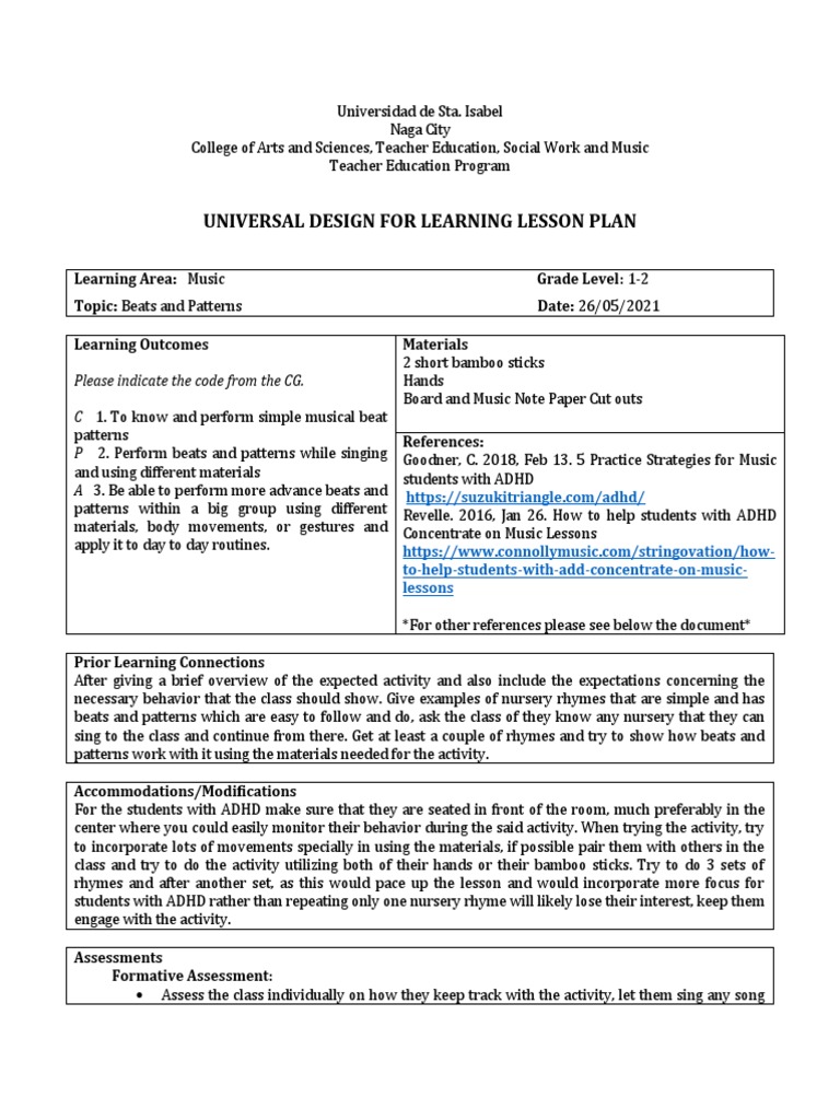 Universal Design For Learning Lesson Plan | PDF | Human Nature ...