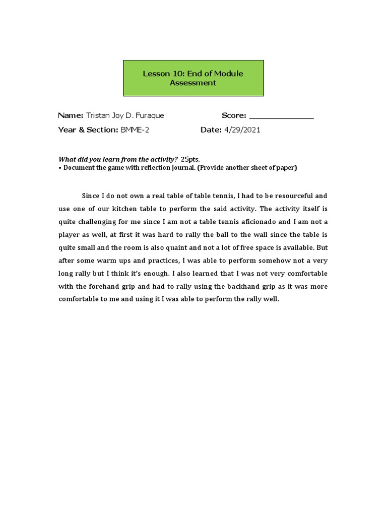 Lesson 10: End of Module Assessment: What Did You Learn From The ...