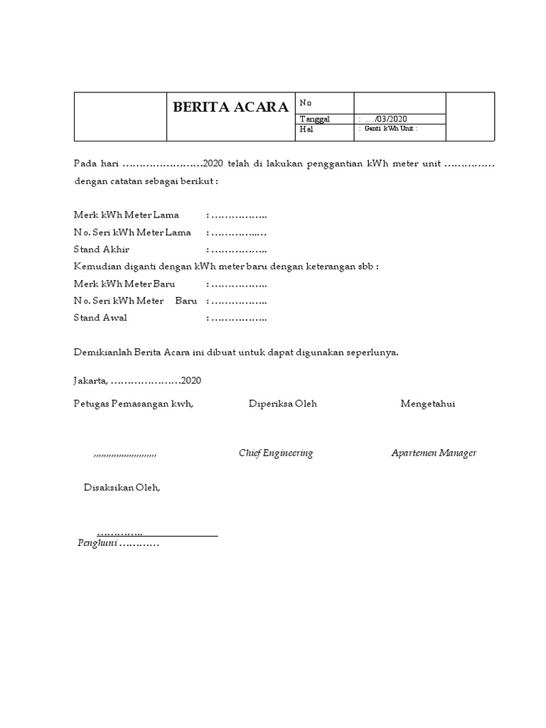 Form Ba Penggantian KWH Meter | PDF