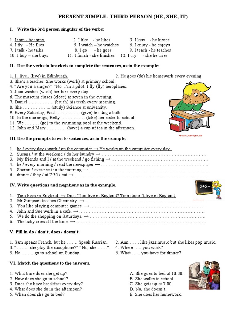 Present Simple - Third Person (He, She, It) | PDF | Language Mechanics ...