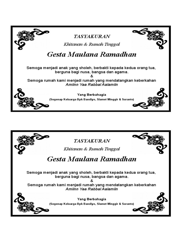 Tasyakuran Khitanan dan Rumah Baru | PDF | Memasak, Makanan, & Anggur