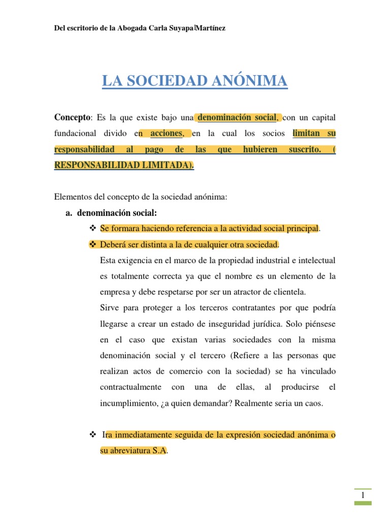 Sociedad Anonima | PDF | Compartir (Finanzas) | Sociedad de responsabilidad limitada