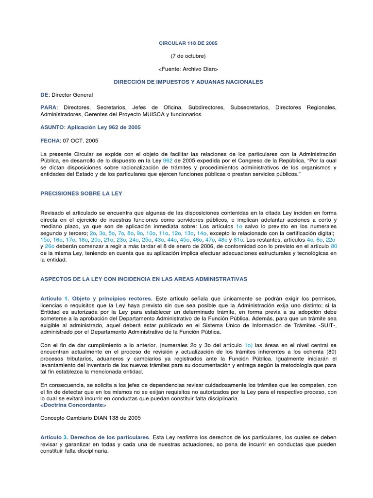 Circular Dian 0118 2005 | PDF | Impuestos | Política