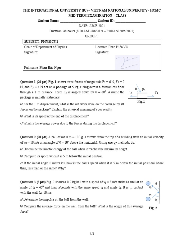 Phys11 Final 06 2021 | PDF | Collision | Kinetic Energy