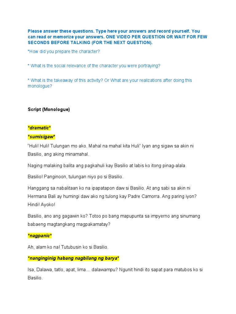 Huli Monologue Script | PDF