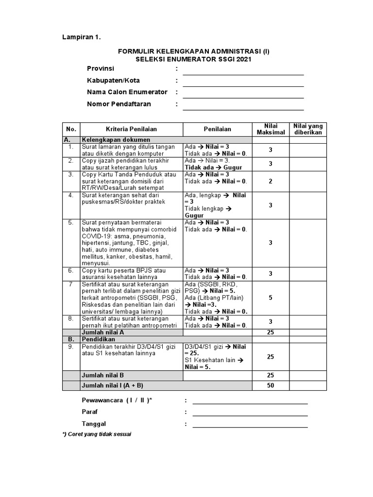Form Penilaian Calon Enumerator | PDF