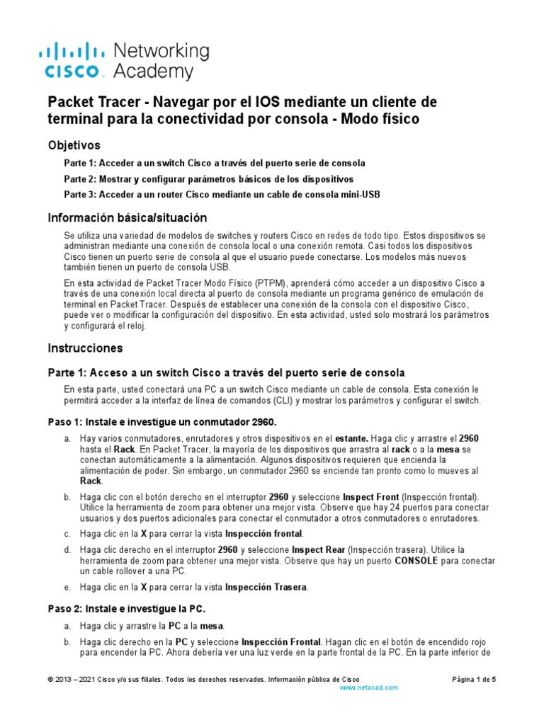 2.3.8 Packet Tracer - Navigate The IOS Using A Terminal Client For Console Connectivity ...