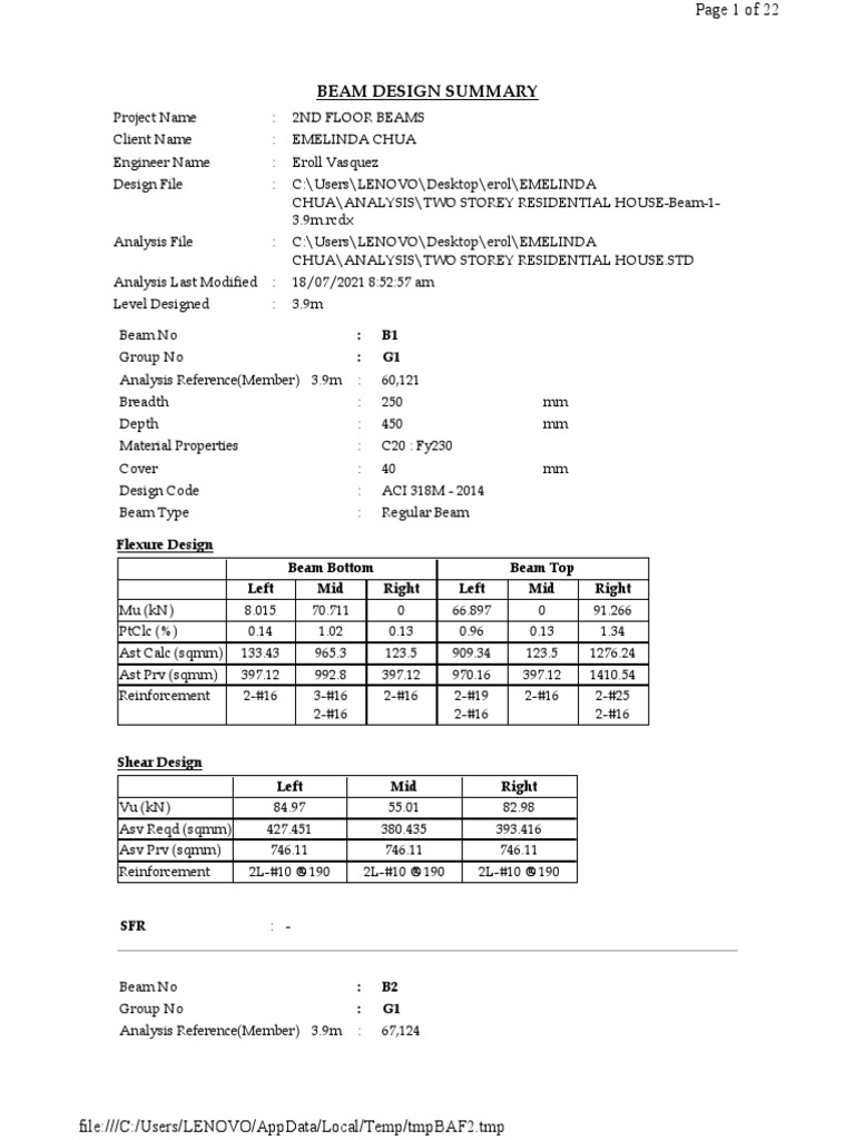2ND Floor Beam Design Summary | PDF | Bending | Beam (Structure)