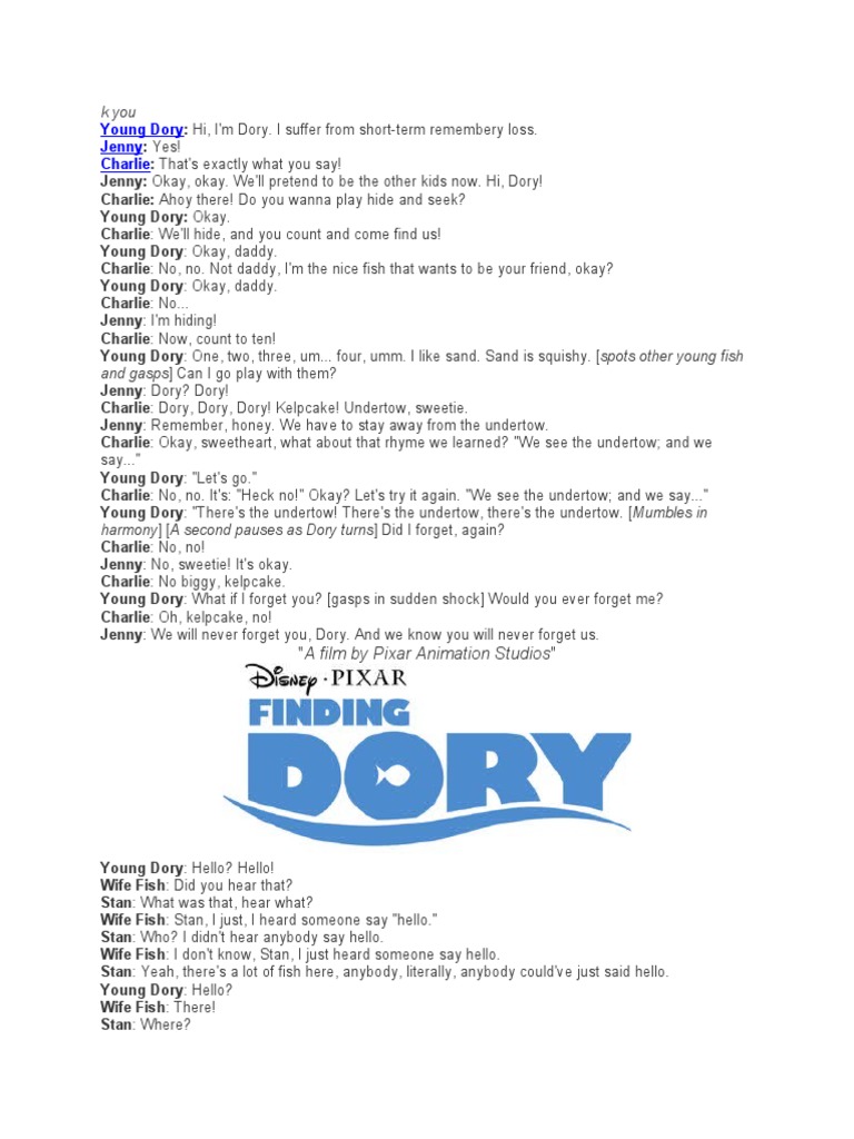 Finding Dory Script Pdf Nature