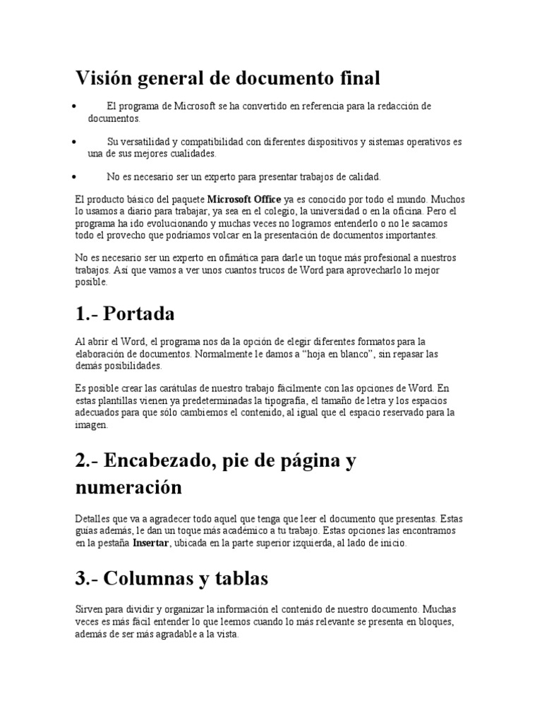 Visión General de Documento Final | PDF | Microsoft Word | Microsoft