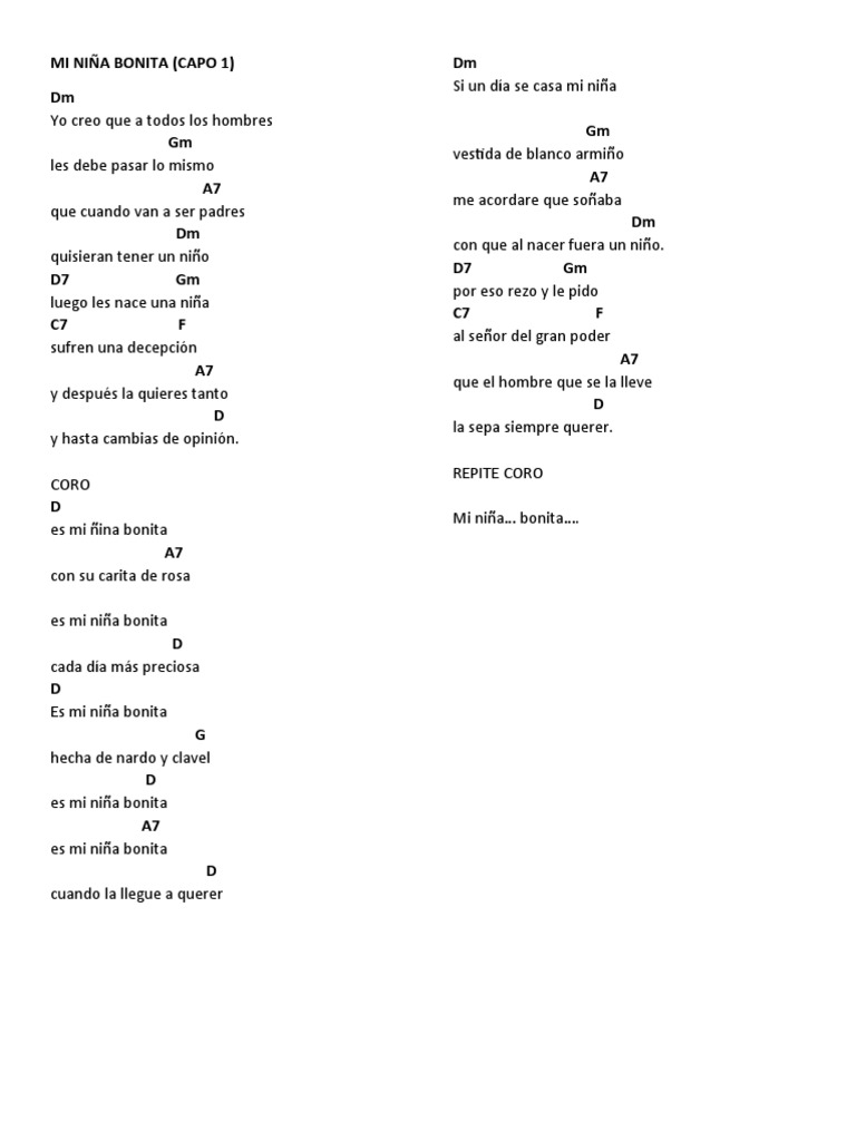 Acordes Mi Niña Bonita | PDF