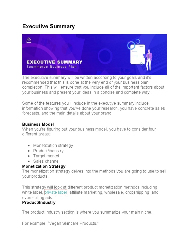 Executive Summary: Business Model | PDF | Marketing | E Commerce