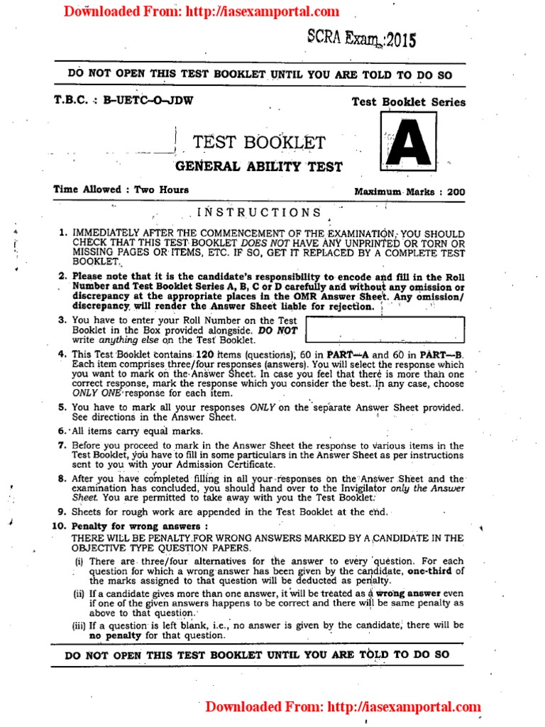 UPSC SCRA Examination Paper 2015 General Ability Test - WWW ...