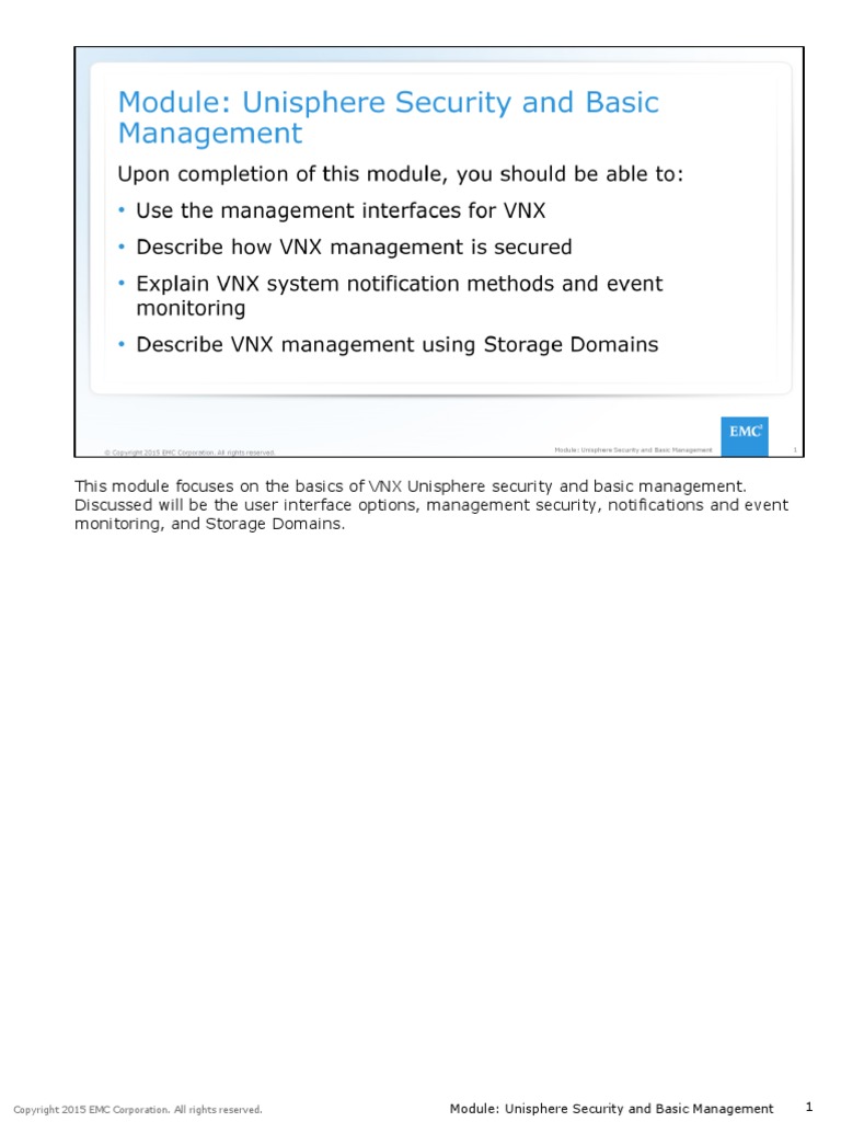 1 Module: Unisphere Security and Basic Management | PDF | Command Line Interface | Transport ...