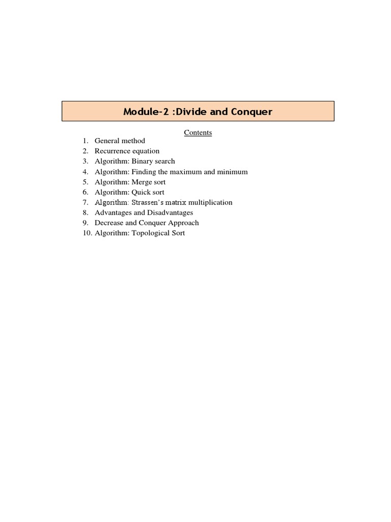 Module 2 Divide And Conquer Pdf Combinatorics Mathematical Logic