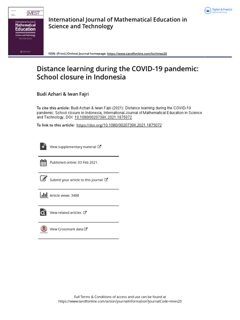 Distance Learning During The COVID 19 Pandemic School Closure in ...