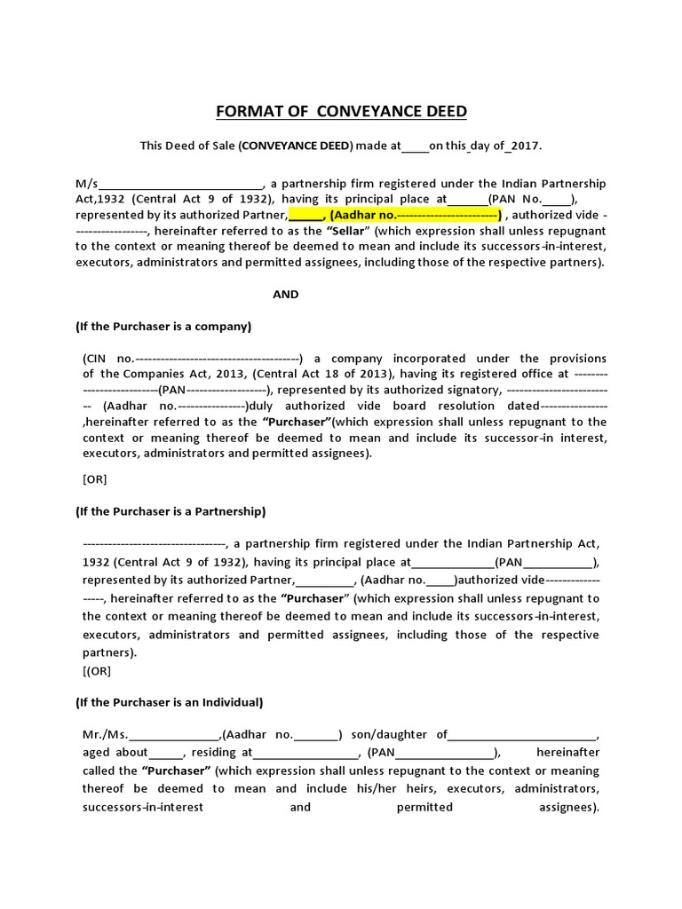 20190807pro Forma of Conveyance Deed To Be Signed With Allottees | PDF ...