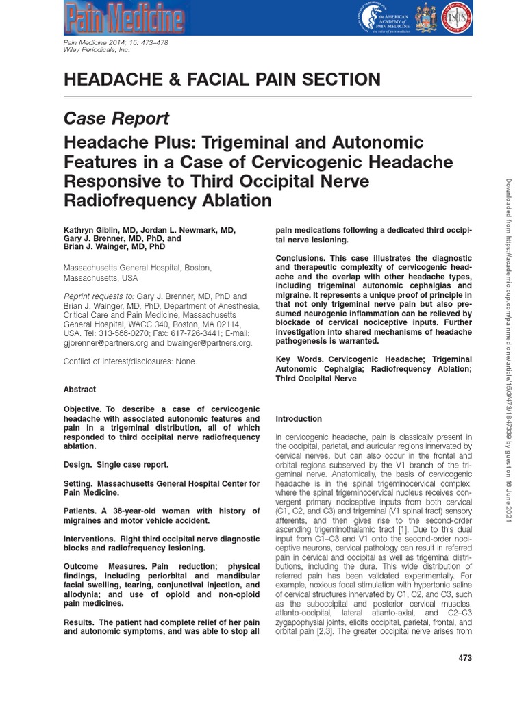 Case Report: Headache & Facial Pain Section | PDF | Headache | Migraine