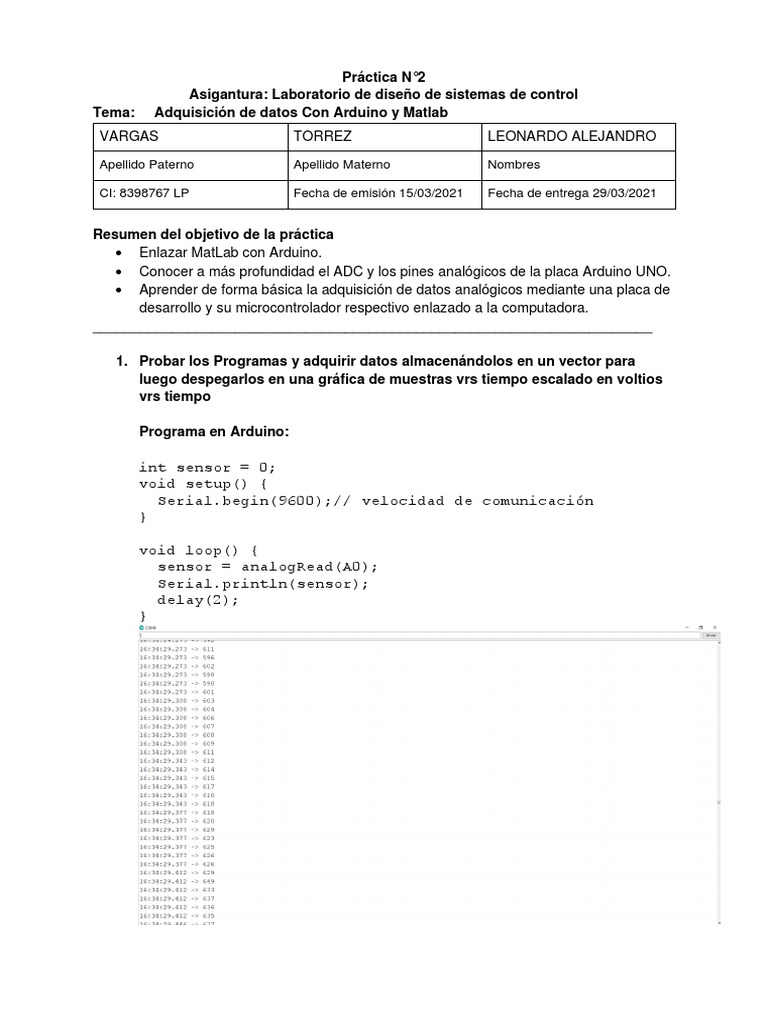 Adquisición de datos con Arduino y MATLAB: Práctica sobre la conexión entre una placa Arduino ...