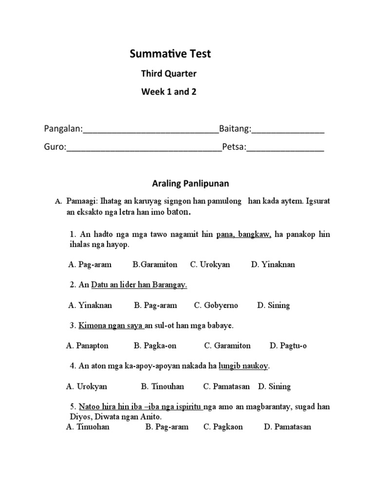 SUMMATIVE TEST QUARTER 3 Week 1 and 2 | PDF